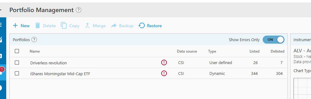 Portfolio errors - Portfolio Boss